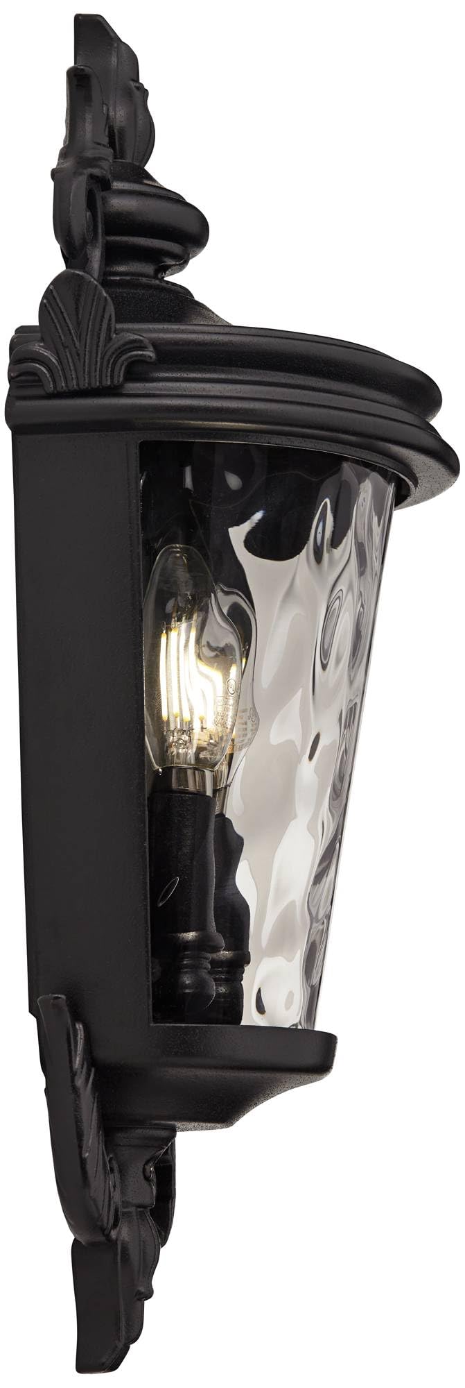 John Timberland Casa Marseille European Outdoor Wall Light Fixture Textured Black Scroll 17" Clear Hammered Glass for Exterior House Porch Patio Outside Deck Garage Yard Front Door Garden Home