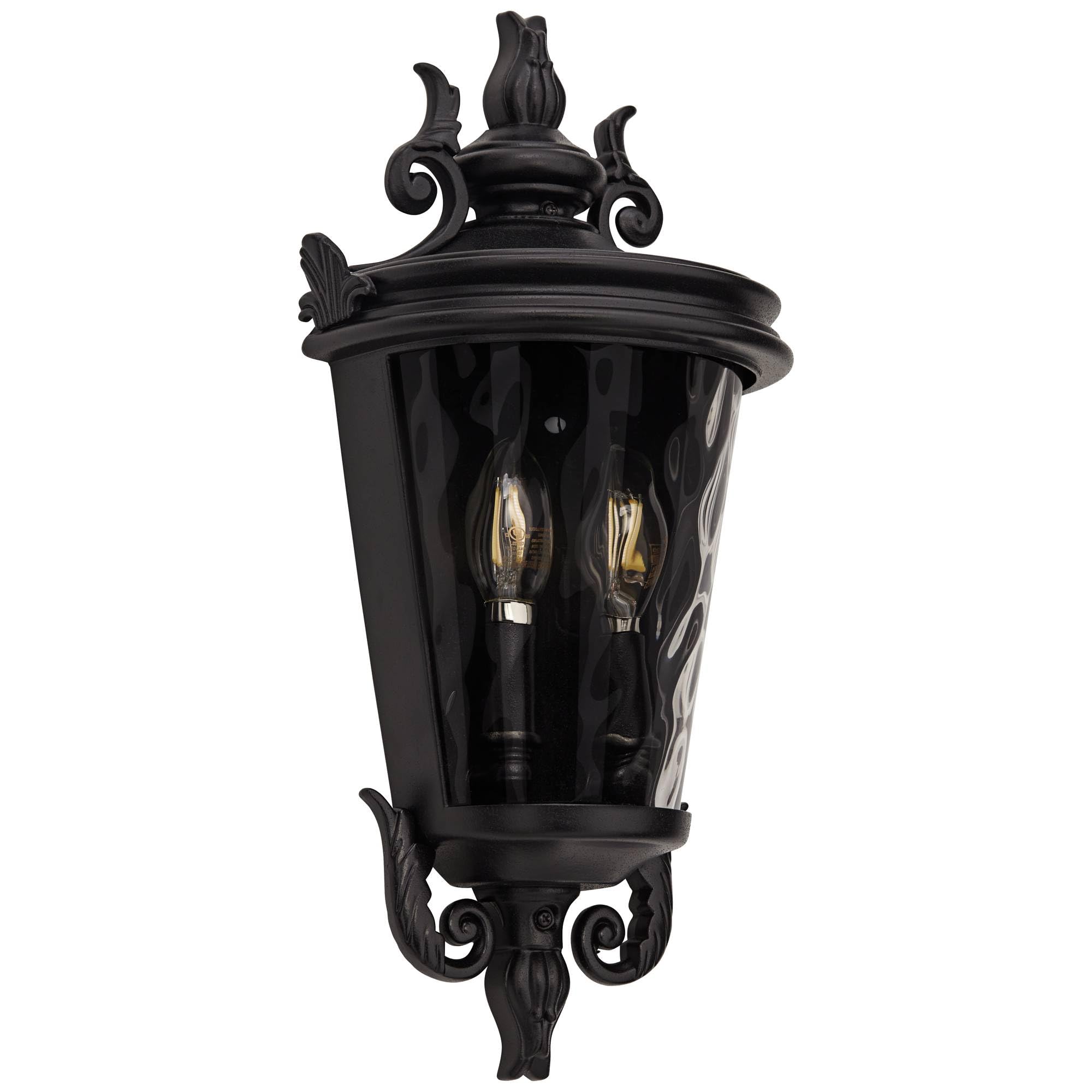 John Timberland Casa Marseille European Outdoor Wall Light Fixture Textured Black Scroll 17" Clear Hammered Glass for Exterior House Porch Patio Outside Deck Garage Yard Front Door Garden Home