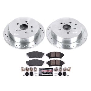 Power Stop Brake Kit For Lexus RX350 RX450h Toyota Highlander Sienna Rear Z23 Carbon Fiber Brake Pads with Drilled and Slotted Brake Rotors K5864