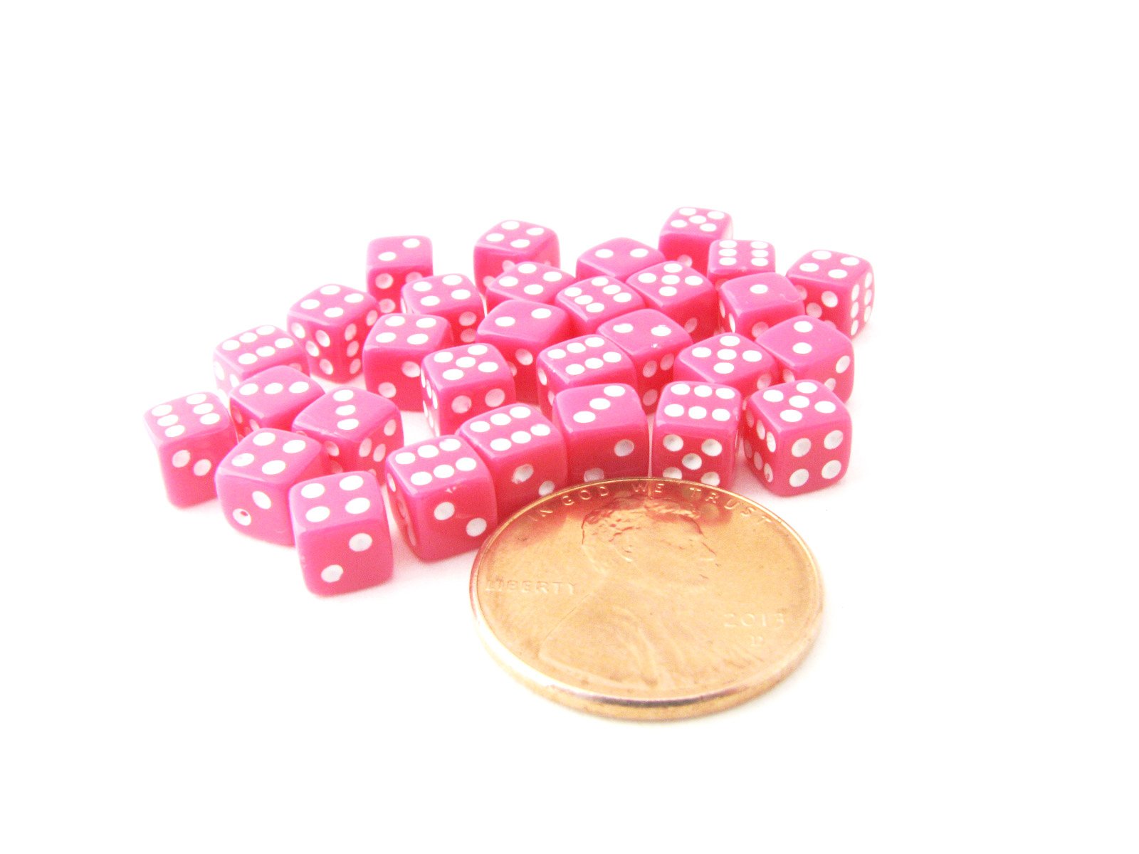 Koplow Games 30 Deluxe Round Cornered Six Sided D6 5mm .197 Inch Small Tiny Dice - Pink