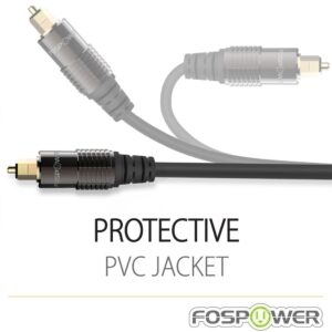 FosPower 24K Gold Plated Toslink to Mini Toslink Digital Optical S/PDIF Audio Cable with Metal Connectors & Strain-Relief PVC Jacket - 10ft