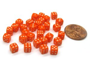 koplow games 30 deluxe round cornered six sided d6 5mm .197 inch small tiny dice - orange