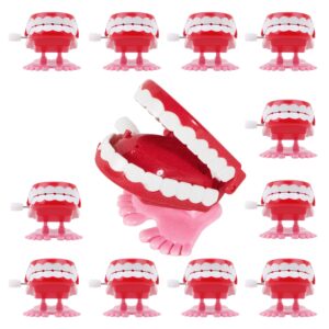 dazzling toys plastic fake teeth - pack of 12 jumping walking chattering wind up toys for kids, mini amusement toy for gift, goody bag & stocking stuffer, silly prank stuff, halloween party favors