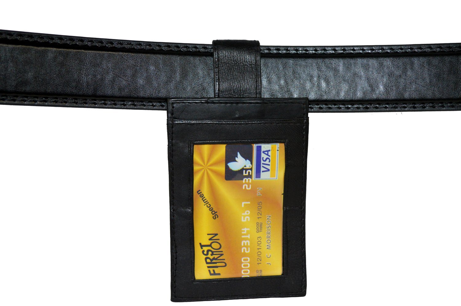 Id Holder with Belt Loop and Credit Card Slots - Genuine Leather