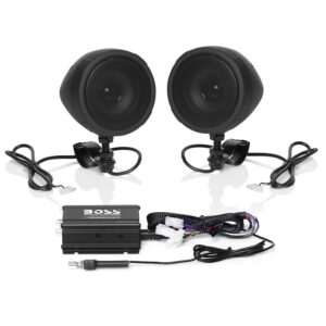 boss audio systems mcbk420b bluetooth speaker system - class d compact amplifier, 3 inch weatherproof speakers, volume control, great for use with atvs/motorcycles, 12 volt vehicles