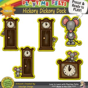 Hickory Dickory Dock Nursery Rhyme Felt Figures | 5 Adorable Felt Board Pieces for Flannel Board Teaching | Perfect for Toddlers, Preschool and Kindergarten - REUSABLE Felt Board Stories