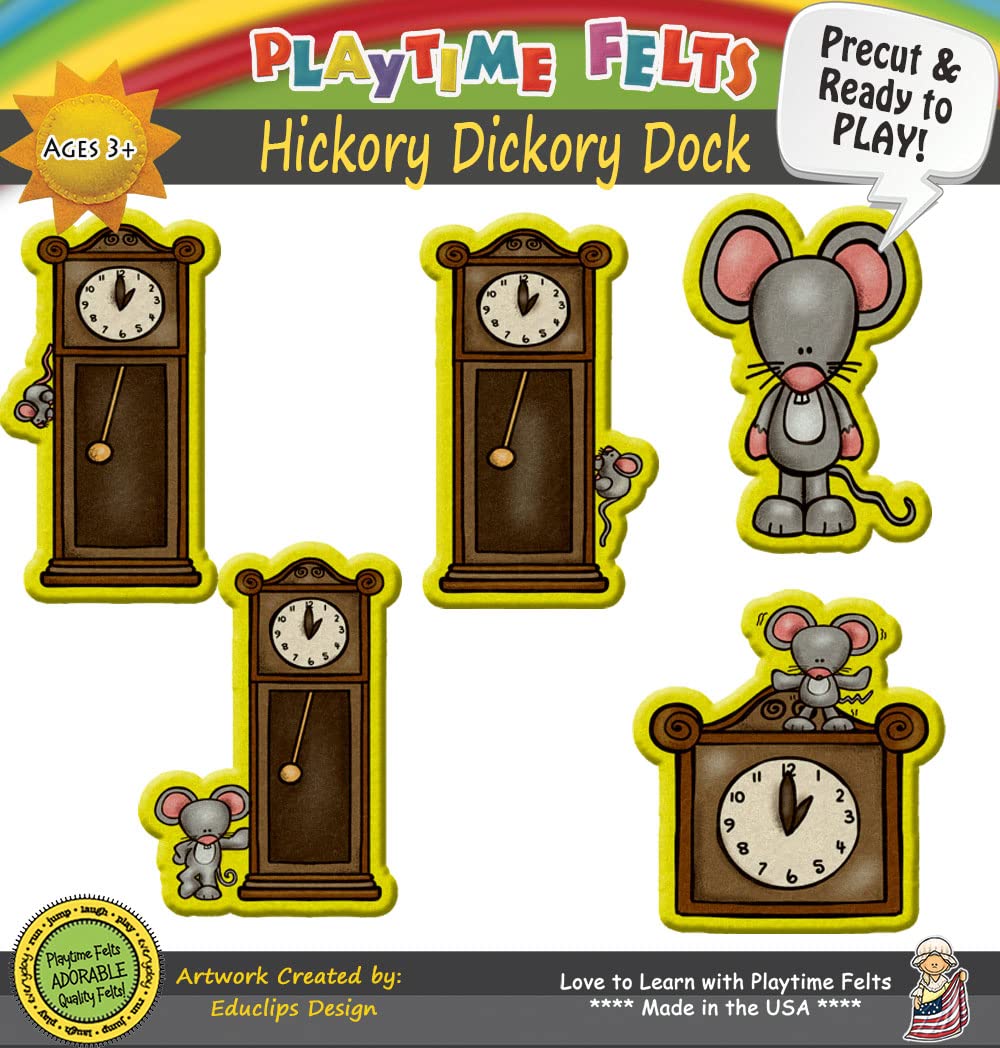 Hickory Dickory Dock Nursery Rhyme Felt Figures | 5 Adorable Felt Board Pieces for Flannel Board Teaching | Perfect for Toddlers, Preschool and Kindergarten - REUSABLE Felt Board Stories