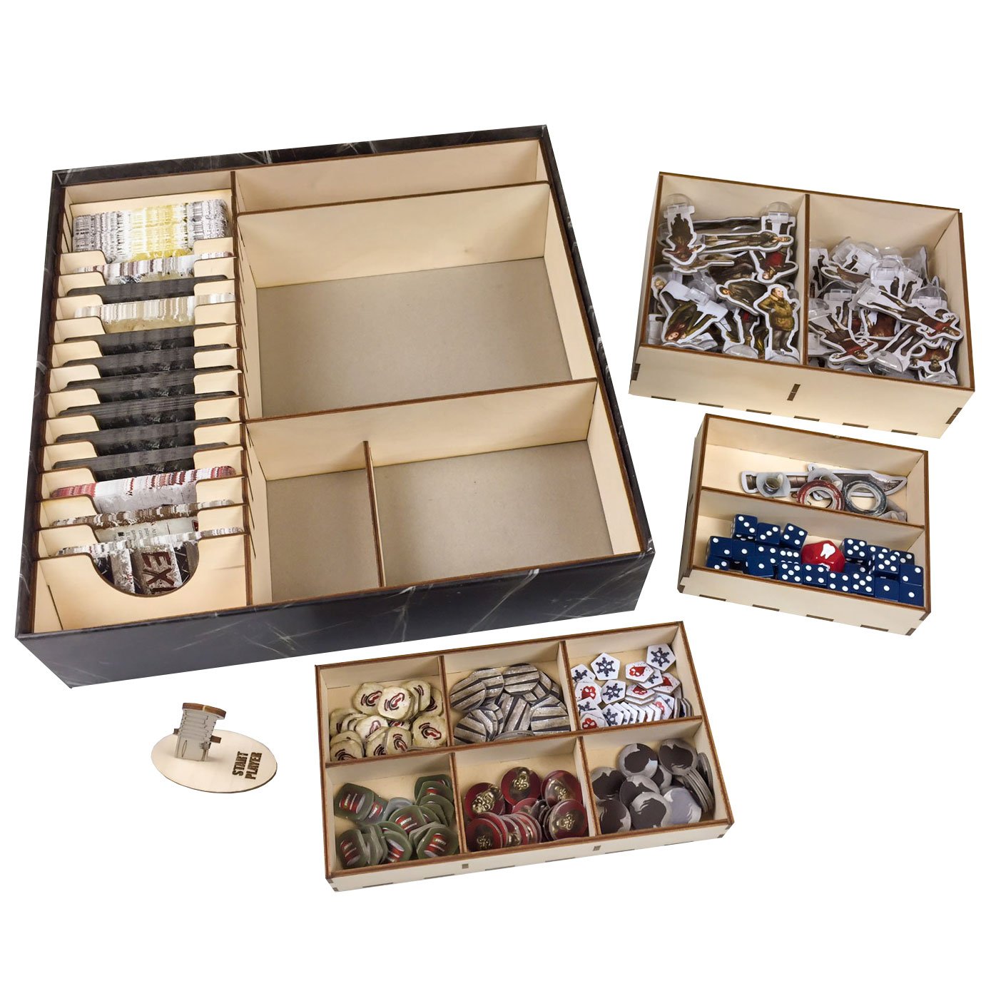 The Broken Token Board Game Organizer - Dead of Winter Compatible Wood Storage Box with Multiple Trays and Dividers