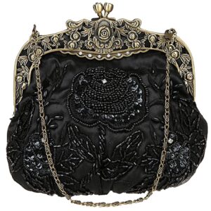 belsen women's vintage beaded sequin flower evening handbags (black)