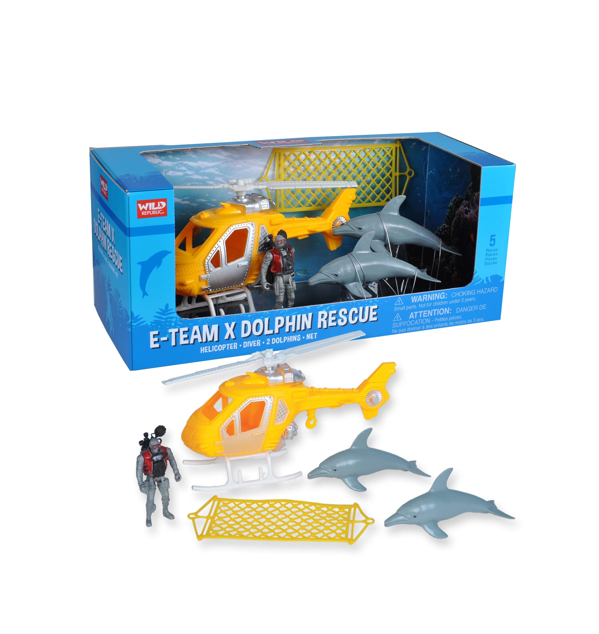 Wild Republic E-Team X Set Dolphin Rescue Playset, Action Figure, Animal, Vehicle, Accessories, Gifts for Kids