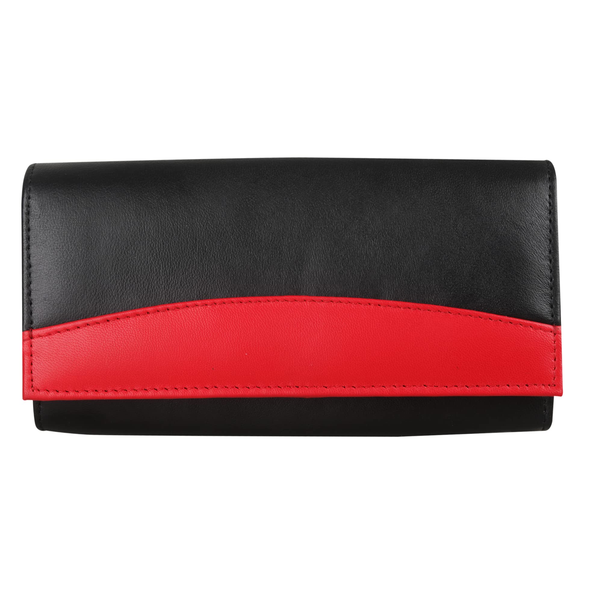 STARHIDE Women's Ladies RFID Blocking Luxury Soft Real Napa Leather Clutch Wallet Long Flapover Purse Black Red 370