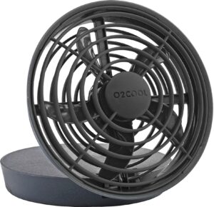 o2cool 5 inch portable fan – battery operated or usb connected cooling for travel, outdoor, camping, car and office - compact folding design and tilting head for directional air flow, black