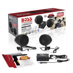 BOSS Audio Systems MCBK420B Bluetooth Speaker System - Class D Compact Amplifier, 3 Inch Weatherproof Speakers, Volume Control, Great for Use with ATVs/Motorcycles, 12 Volt Vehicles