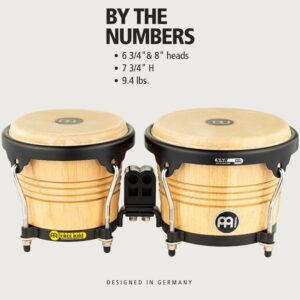 Meinl Percussion Bongos Hand Drum Set 6.75" and 8" with Hardwood Shells and Tuning Key — NOT Made in China — Marathon Series, 2-Year Warranty (FWB190NT)