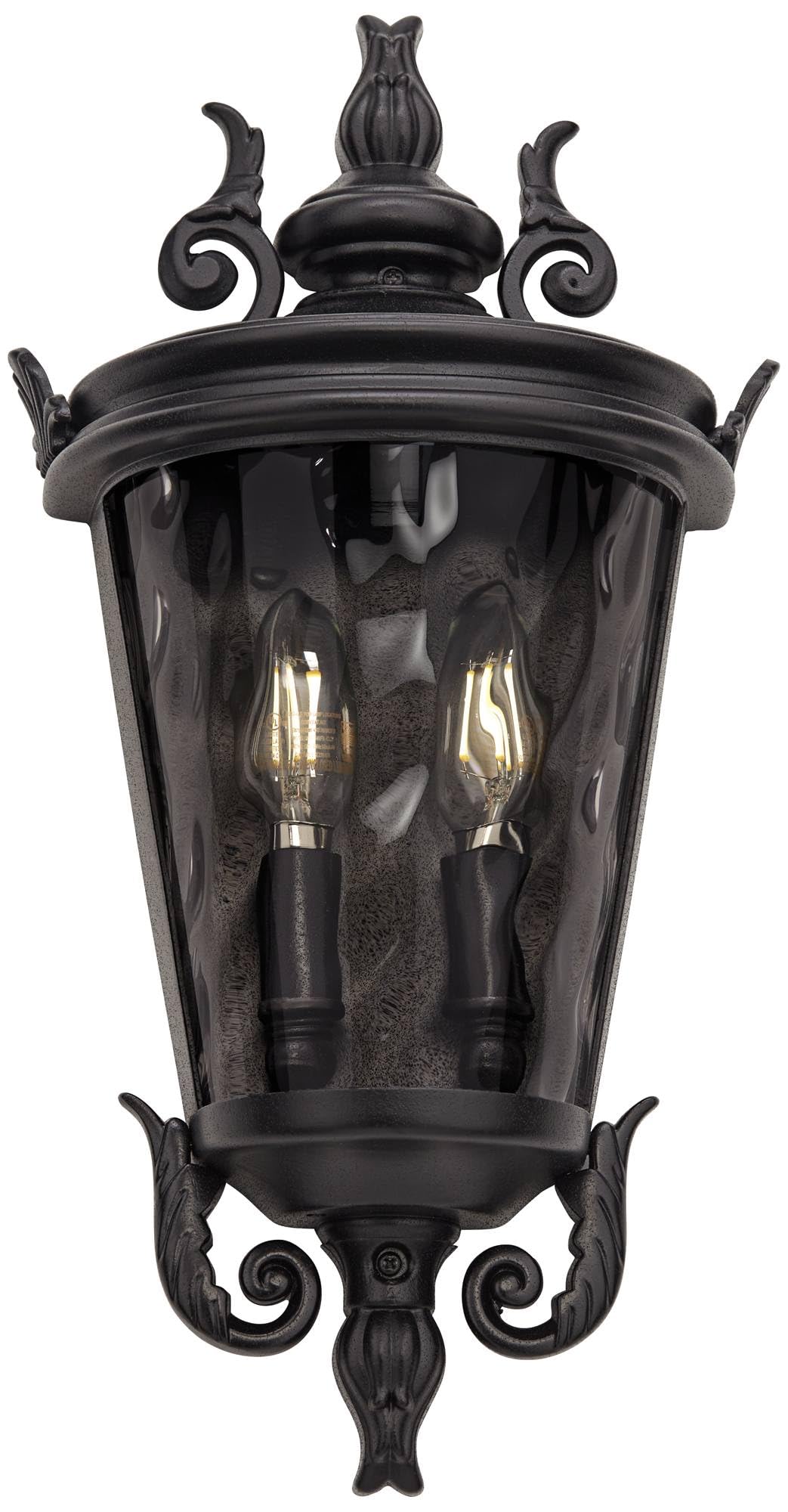 John Timberland Casa Marseille European Outdoor Wall Light Fixture Textured Black Scroll 17" Clear Hammered Glass for Exterior House Porch Patio Outside Deck Garage Yard Front Door Garden Home