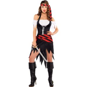 amscan castaway pirate halloween costume for women, medium, with included accessories , black