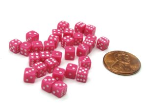 koplow games 30 deluxe round cornered six sided d6 5mm .197 inch small tiny dice - pink