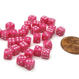 Koplow Games 30 Deluxe Round Cornered Six Sided D6 5mm .197 Inch Small Tiny Dice - Pink