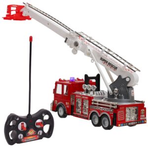 PREXTEX 13'' Remote Controlled Fire Truck - Lights, Siren, and Ladder | Remote Control (RC) Toy Trucks, Firetruck Toy | Toddler/Kids Toy Car, Boy Toys