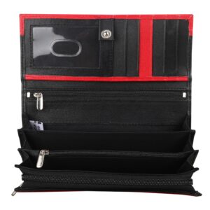 STARHIDE Women's Ladies RFID Blocking Luxury Soft Real Napa Leather Clutch Wallet Long Flapover Purse Black Red 370