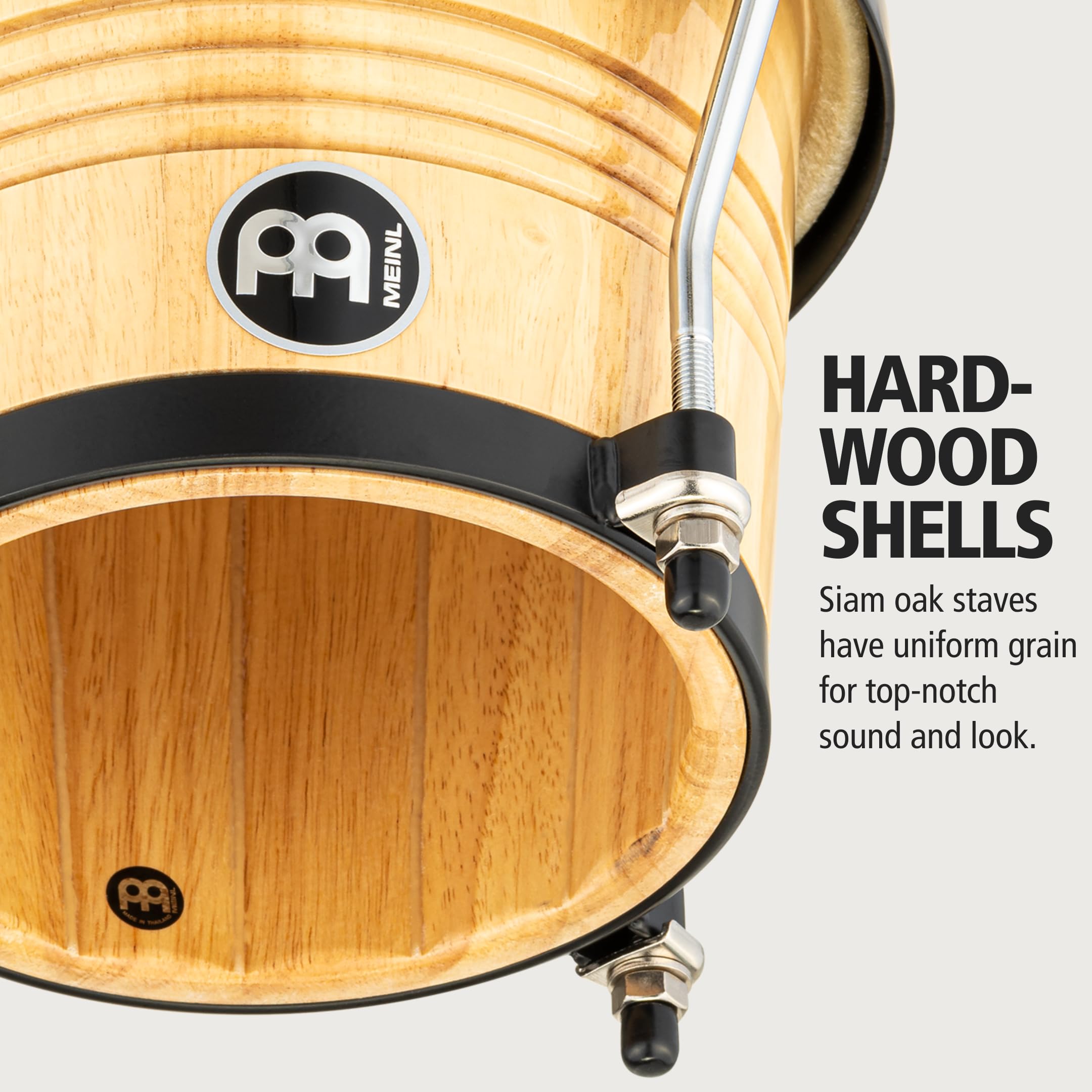 Meinl Percussion Bongos Hand Drum Set 6.75" and 8" with Hardwood Shells and Tuning Key — NOT Made in China — Marathon Series, 2-Year Warranty (FWB190NT)