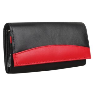 starhide women's ladies rfid blocking luxury soft real napa leather clutch wallet long flapover purse black red 370