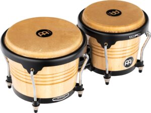 meinl percussion bongos hand drum set 6.75" and 8" with hardwood shells and tuning key — not made in china — marathon series, 2-year warranty (fwb190nt)