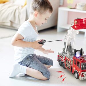 PREXTEX 13'' Remote Controlled Fire Truck - Lights, Siren, and Ladder | Remote Control (RC) Toy Trucks, Firetruck Toy | Toddler/Kids Toy Car, Boy Toys