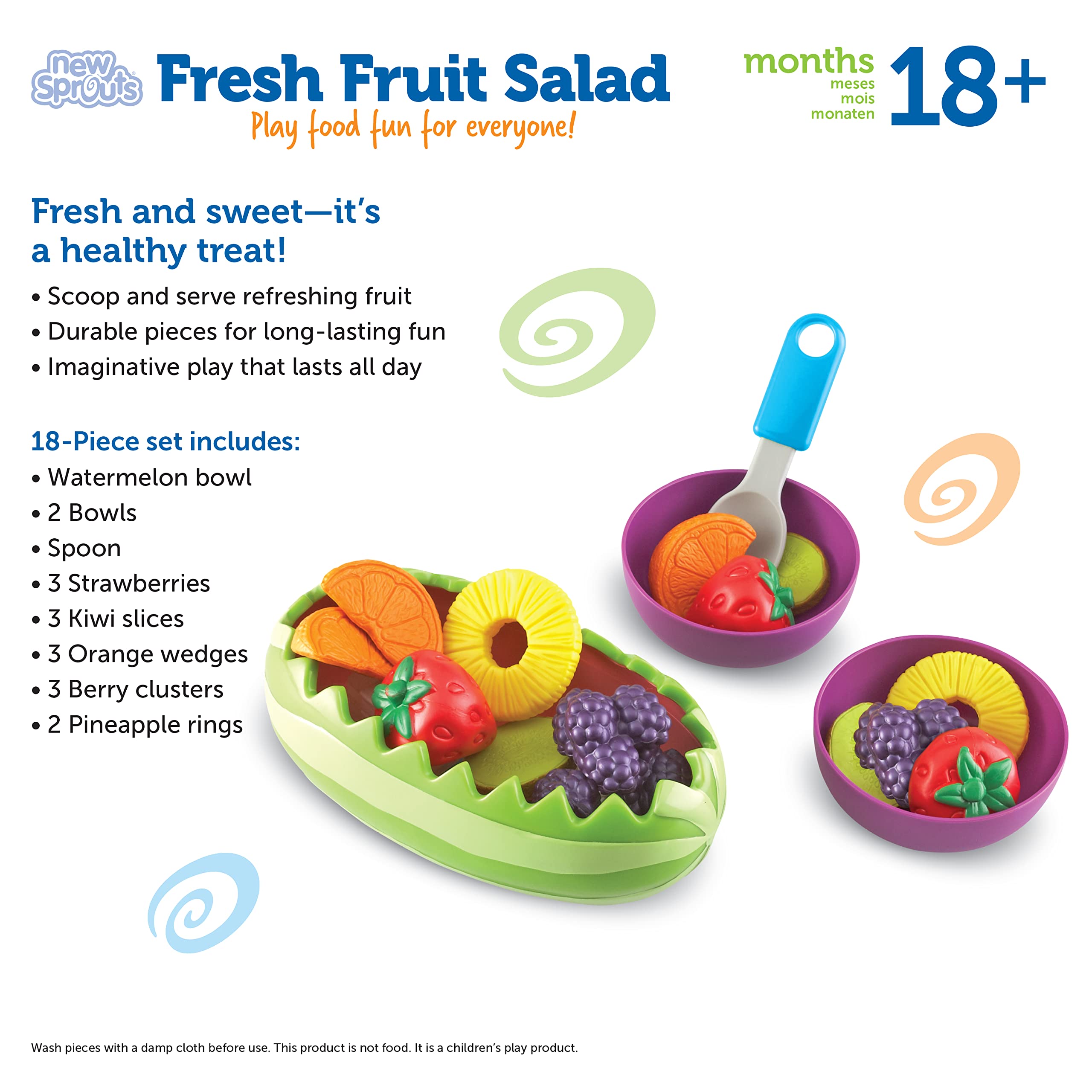 Learning Resources New Sprouts Fresh Fruit Salad Set - 18 Pieces, Ages 18+ Months Pretend Play Food for Toddlers, Preschool Learning Toys, Kitchen Play Toys for Kids