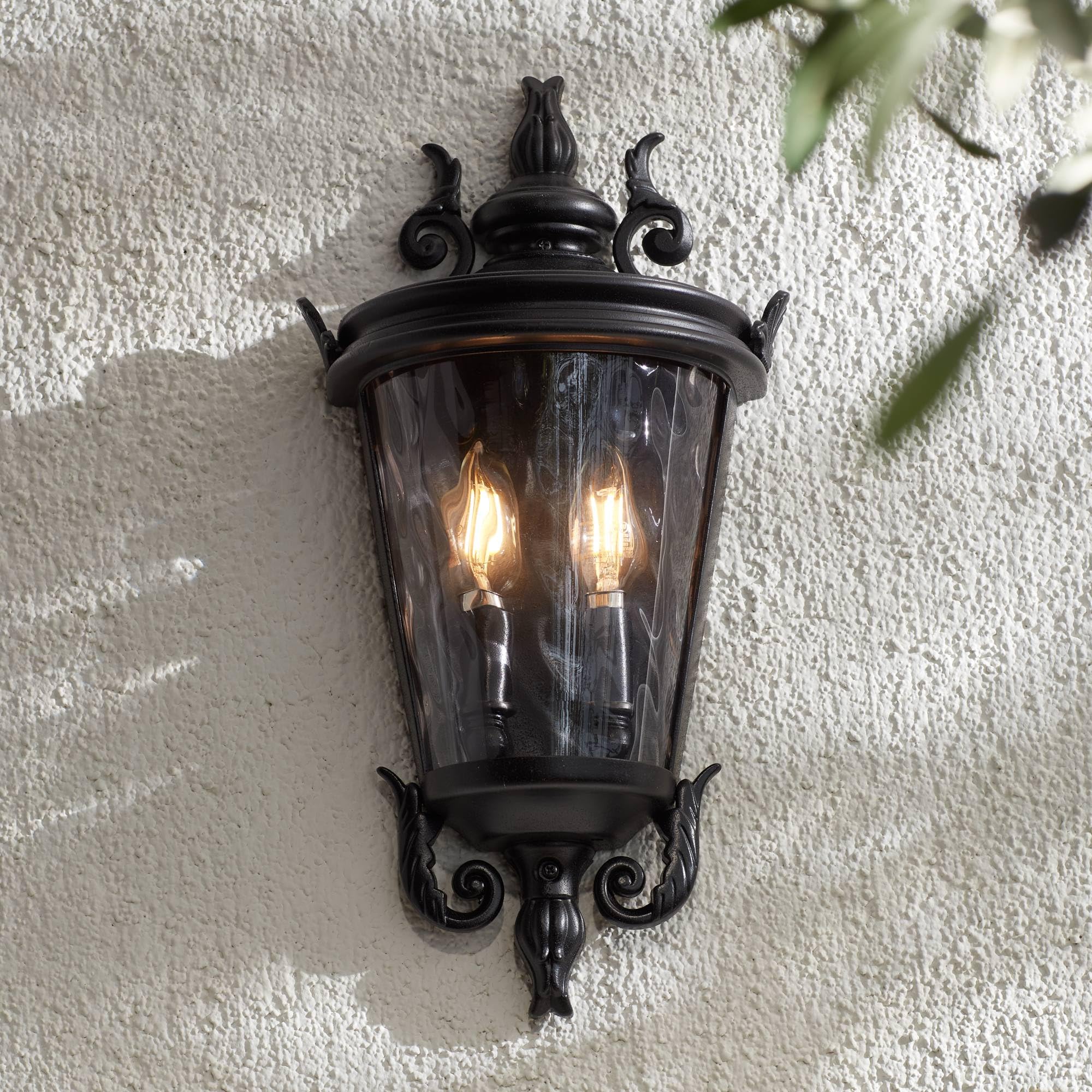 John Timberland Casa Marseille European Outdoor Wall Light Fixture Textured Black Scroll 17" Clear Hammered Glass for Exterior House Porch Patio Outside Deck Garage Yard Front Door Garden Home