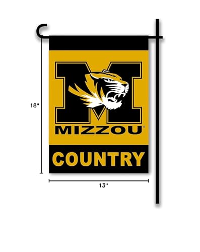 BSI PRODUCTS, INC. - Missouri Tigers 2-Sided Country Garden Flag & Plastic Pole with Suction Cups - MU Football Pride - Durable for Indoor and Outdoor Use - Great Fan Gift Idea - Country