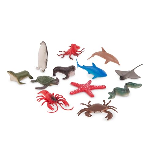 Terra by Battat - 60 Pcs Ocean Animal Figurines - Plastic Mini Sea Animal Toys - Sharks, Dolphins, Penguins, Turtles, Crabs, Starfish & More for Kids and Toddlers 3 Years +