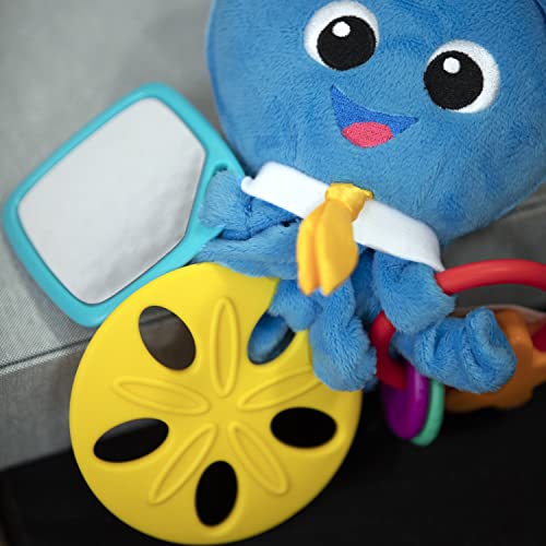 Baby Einstein Activity Arms Octopus BPA Free Clip on Stroller Toy with Rattle and Mirror, Age Newborn + , Blue