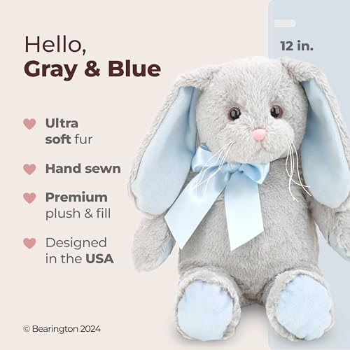 Bearington Lil' Hopsy The Stuffed Bunny, 12 Inch Blue Stuffed Bunny for Easter