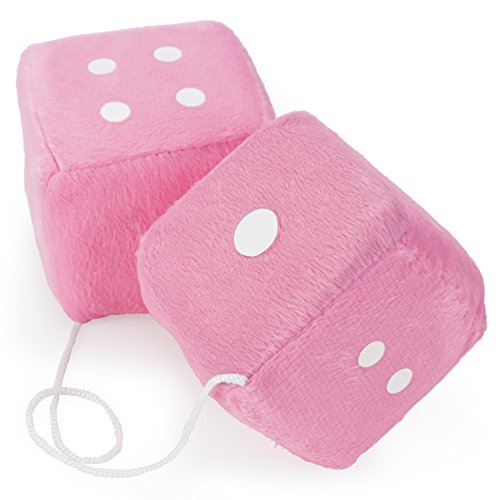 Pair of 3" Hanging Fuzzy Dice by Pudgy Pedro’s Party Supplies (Pink)