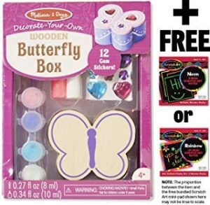 melissa & doug wooden butterfly box decorate-your-own kit & 1 scratch art mini-pad bundle (08853)