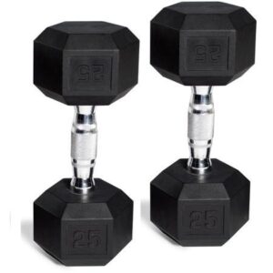 cap barbell set of 2 hex rubber dumbbell with metal handles, pair of 2 heavy dumbbells choose weight (5lb, 8lb, 10lb, 15lb, 20 lb, 25lb, 30lb, 35lb, 40lb, 50lb) (5lb x 2)