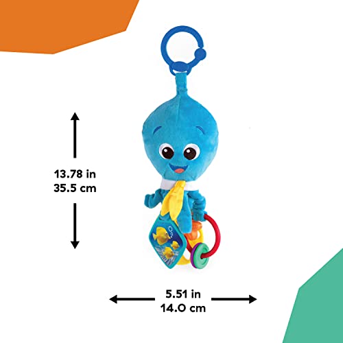 Baby Einstein Activity Arms Octopus BPA Free Clip on Stroller Toy with Rattle and Mirror, Age Newborn + , Blue