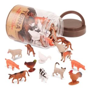 terra by battat – toy farm animals tube – 60 mini figures in 12 realistic designs – barnyard animals in storage tube – cow, pig, goat, sheep & more – farm animals – 3 years +