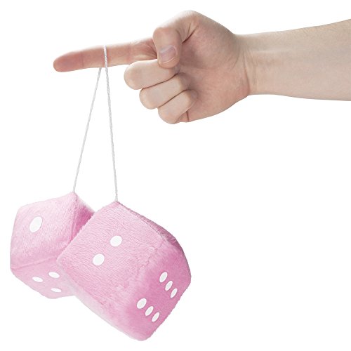 Pair of 3" Hanging Fuzzy Dice by Pudgy Pedro’s Party Supplies (Pink)