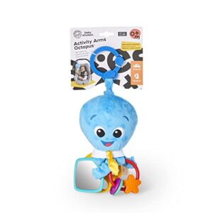 Baby Einstein Activity Arms Octopus BPA Free Clip on Stroller Toy with Rattle and Mirror, Age Newborn + , Blue