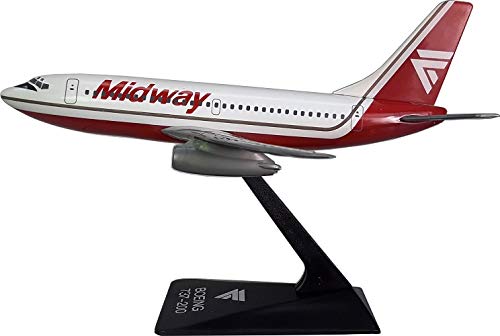 Flight Miniatures Midway (84-93) Boeing 737-200 1:180 Scale - Plastic Snap-Fit Model Airplane - Collectible Replica of Midway Airlines Aircraft - Part# ABO-73720F-002