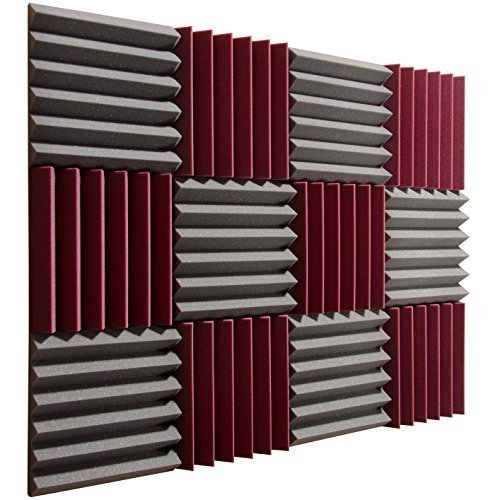 Pro Studio Acoustics - Burgundy/Charcoal - 12"x12"x2" Acoustic Wedge Foam Absorption Soundproofing Tiles - 12 Pack