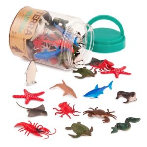 terra by battat - 60 pcs ocean animal figurines - plastic mini sea animal toys - sharks, dolphins, penguins, turtles, crabs, starfish & more for kids and toddlers 3 years +