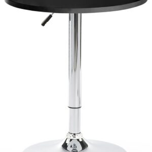 Displays2go Modern Hydraulic Bar Table, 23.5 Inch Round, Aluminum/Wood, Adjustable Height – Black (BRTBLA1B)