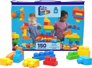 mega bloks first builders toddler blocks toys set, deluxe building bag with 150 pieces and storage, blue, ages 1+ years