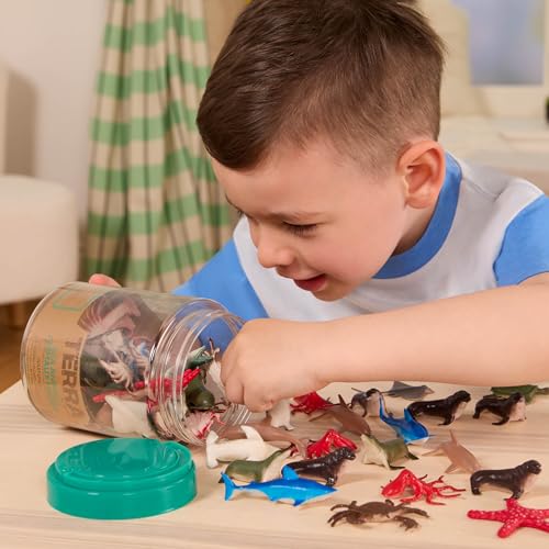 Terra by Battat - 60 Pcs Ocean Animal Figurines - Plastic Mini Sea Animal Toys - Sharks, Dolphins, Penguins, Turtles, Crabs, Starfish & More for Kids and Toddlers 3 Years +