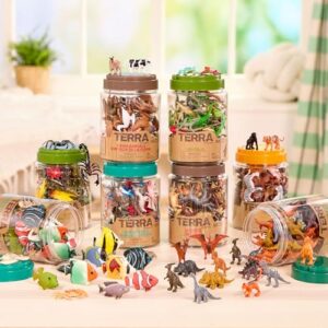 Terra by Battat – 60 Pcs Wild Creatures Tube – Realistic Mini Animal Figurines – Lion, Hippo, Tiger, Bear & More Safari Animals – Plastic Educational Toys for Kids and Toddlers 3 Years +