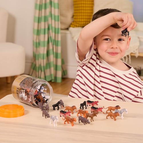 Terra by Battat – 60 Pcs Wild Creatures Tube – Realistic Mini Animal Figurines – Lion, Hippo, Tiger, Bear & More Safari Animals – Plastic Educational Toys for Kids and Toddlers 3 Years +