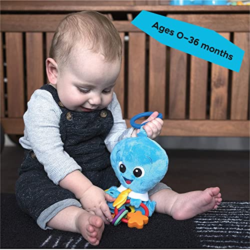 Baby Einstein Activity Arms Octopus BPA Free Clip on Stroller Toy with Rattle and Mirror, Age Newborn + , Blue